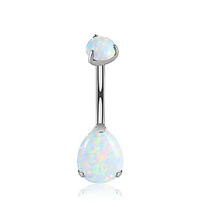 CHUANCI G23 Solid Titanium Belly Button Rings Prong Set Double Synthetical Opal&Zircon Belly Navel Piercing Rings 14G Belly Piercings (1PC Silver Opal 17)