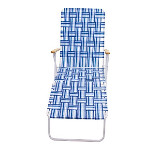 CAMP & GO 4-Position Folding Web Lawn Chair Beach Lounger, Blue/White