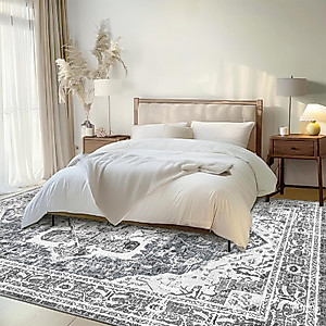 QD-Udreamy Area Rugs for Living Room - 9x12 Area Rugs, Machine Washable Rugs 9x12, Non-Slip, Stain Resistant Soft Boho Vintage Large Carpet Low Pile Thin Rugs for Living Room Bedroom