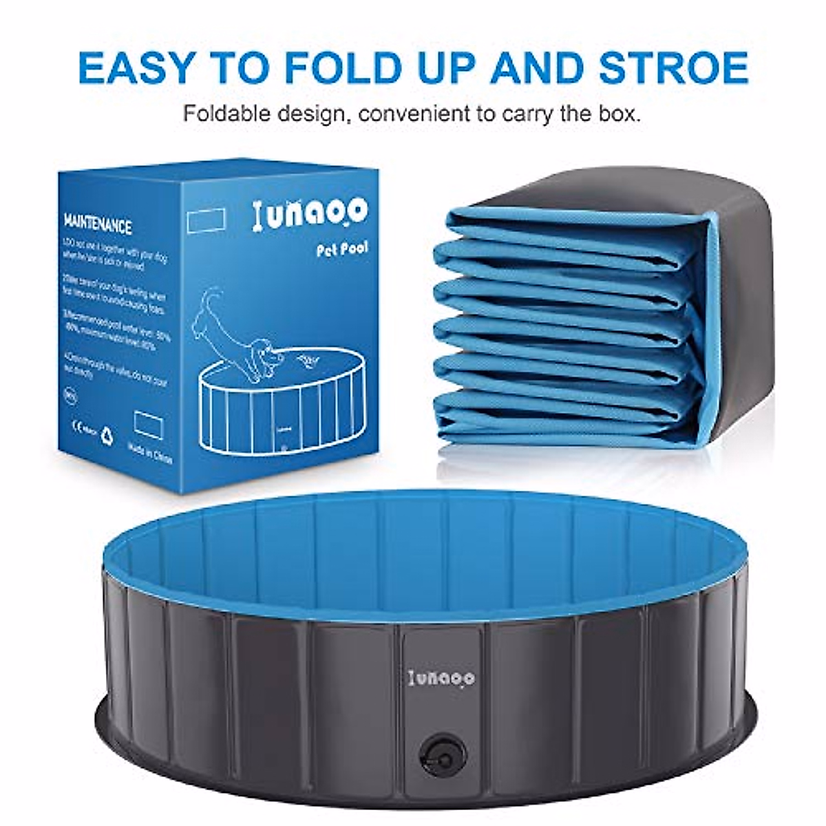 lunaoo Foldable Dog Pet Pool Portable Kiddie Pool for Kids, PVC Bathing Tub, Outdoor Swimming Pool for Large Small Dogs