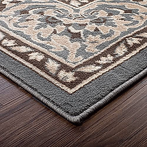Superior Indoor Area Rug, Plush Carpet Cover, Traditional Oriental Medallion, Perfect for Hallway, Entryway, Living Room, Dining, Bedroom, Office, Kitchen, Glendale Collection, 3' x 5', Grey
