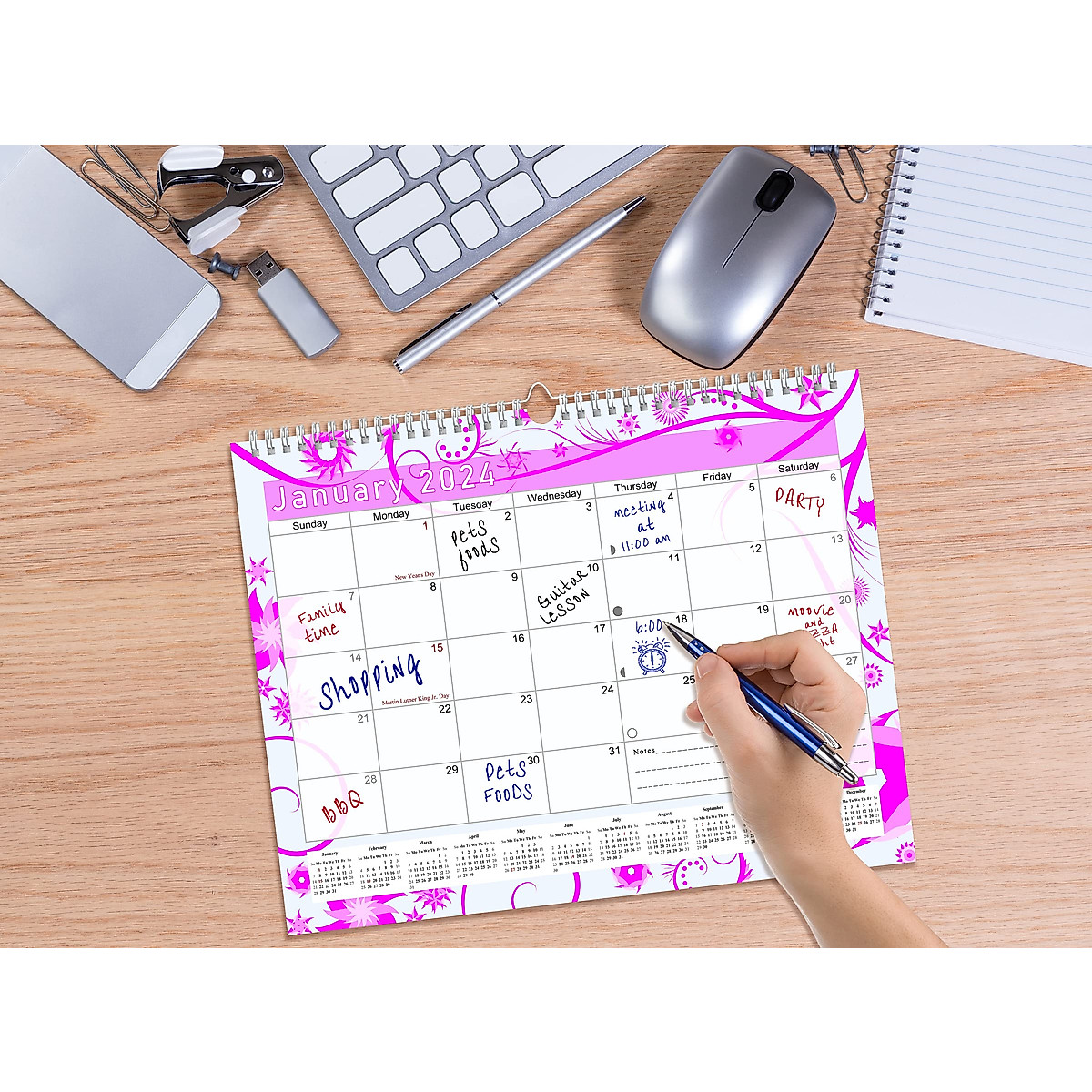 2024 Monthly Spiral-Bound Wall/Desk Calendar - 12 Months Desktop/Wall Blotter Calendar/Planner - (Edition #010)