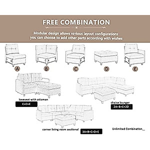BEEY Sectional Sofa Set 6 Seats Reversible Corner Sectional with Ottoman L-Shaped Fabric Couches Modular Living Room Furniture Sets