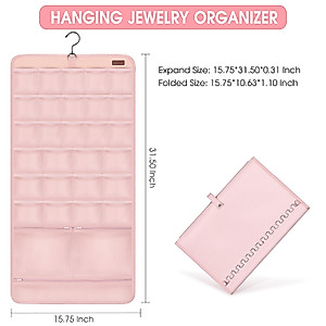 Sopito Hanging Jewelry Organizer, Foldable Jewelry Holder Organizer Dual-Sided with Hanger Metal Hooks for Necklaces Rings Earrings