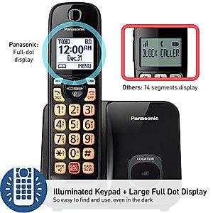 Panasonic Cordless Phone with Advanced Call Block, Bilingual Caller ID and Easy to Read Large High-Contrast Display, Expandable System with 1 Handset - KX-TGD810B (Black)