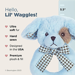 Bearington Collection Baby Lil' Waggles, 5.5 Inch Blue Puppy Dog Plush Stuffed Animal, Soft Baby Boy Rattle