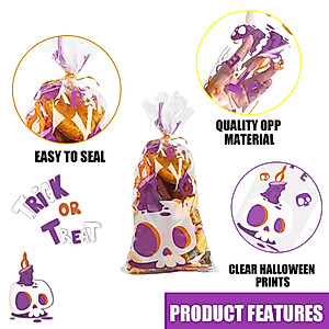 FOIMAS Halloween Cellophane Treat Bags,120pcs Halloween Cello Candy Treat Bags with Twisted Ties for Trick Or Treat Halloween Party Favor Supply