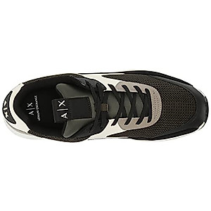 A|X ARMANI EXCHANGE Men's Thick Sole Colorblock Fashion Sneakers, Dark Green+Off White, 13