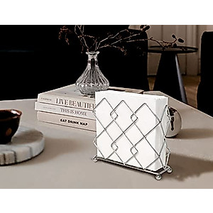 LEVIMETREE Silver Napkin Holder - Stainless Steel Napkin Holders for Tables Modern Serviette Holder Tissue Dispenser Perfect for Outdoor Events - Decorative Clear Cocktail Napkin Kitchen Décor