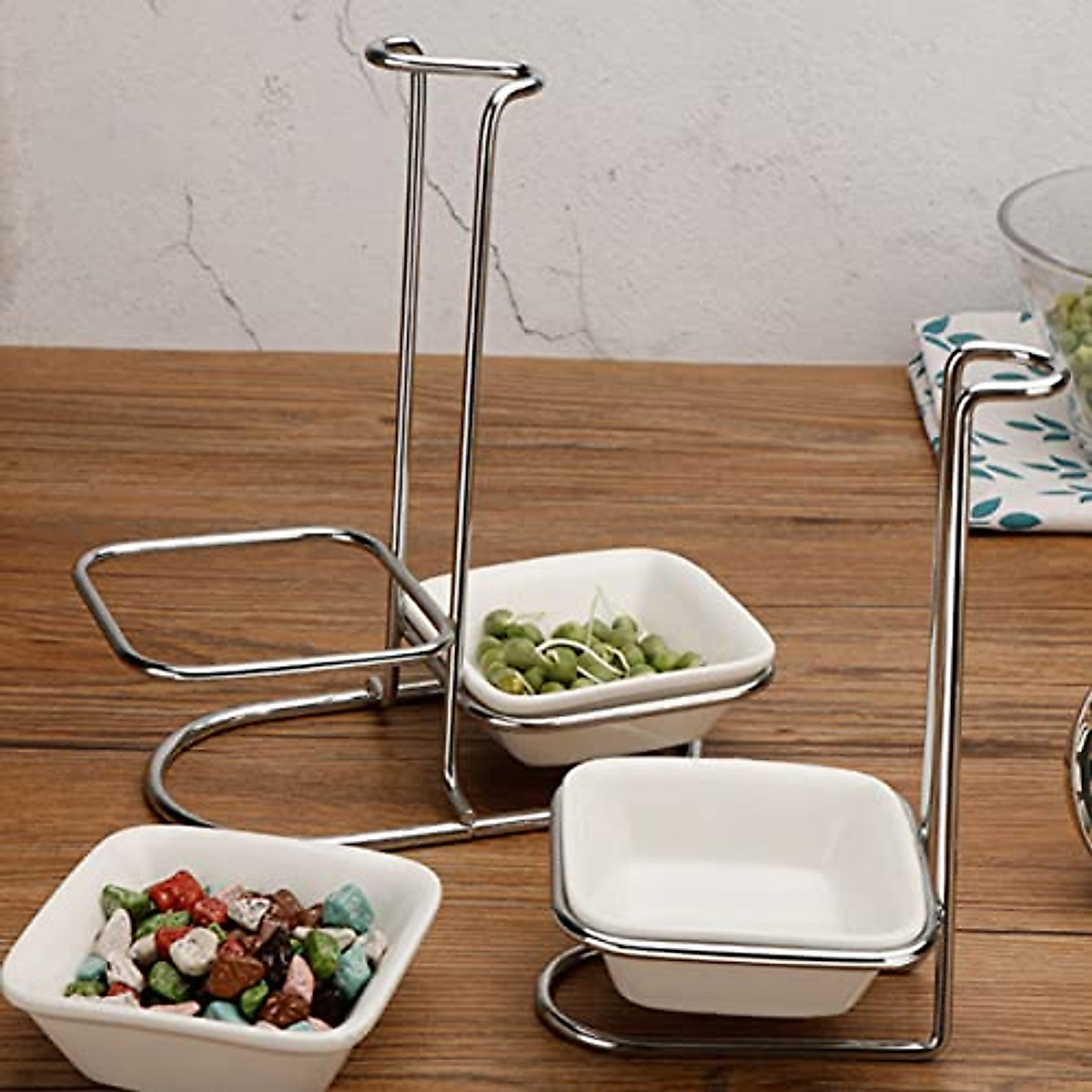 BESTonZON Ceramic Spoon Rest, Kitchen Ladle Holder Upright Ladle Holder Ceramic Dish with Silver Stainless Steel Rack Double Soup Ladle Coffee Spoon Rest