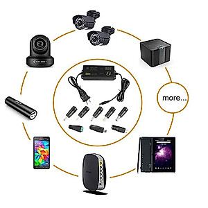 AlloverPower 3V - 24V 1.5A 36W Universal Adjustable DC Power Supply Kit AC Adapter Speed Control Volt Display ON Off Switch with Variable 8 Plugs