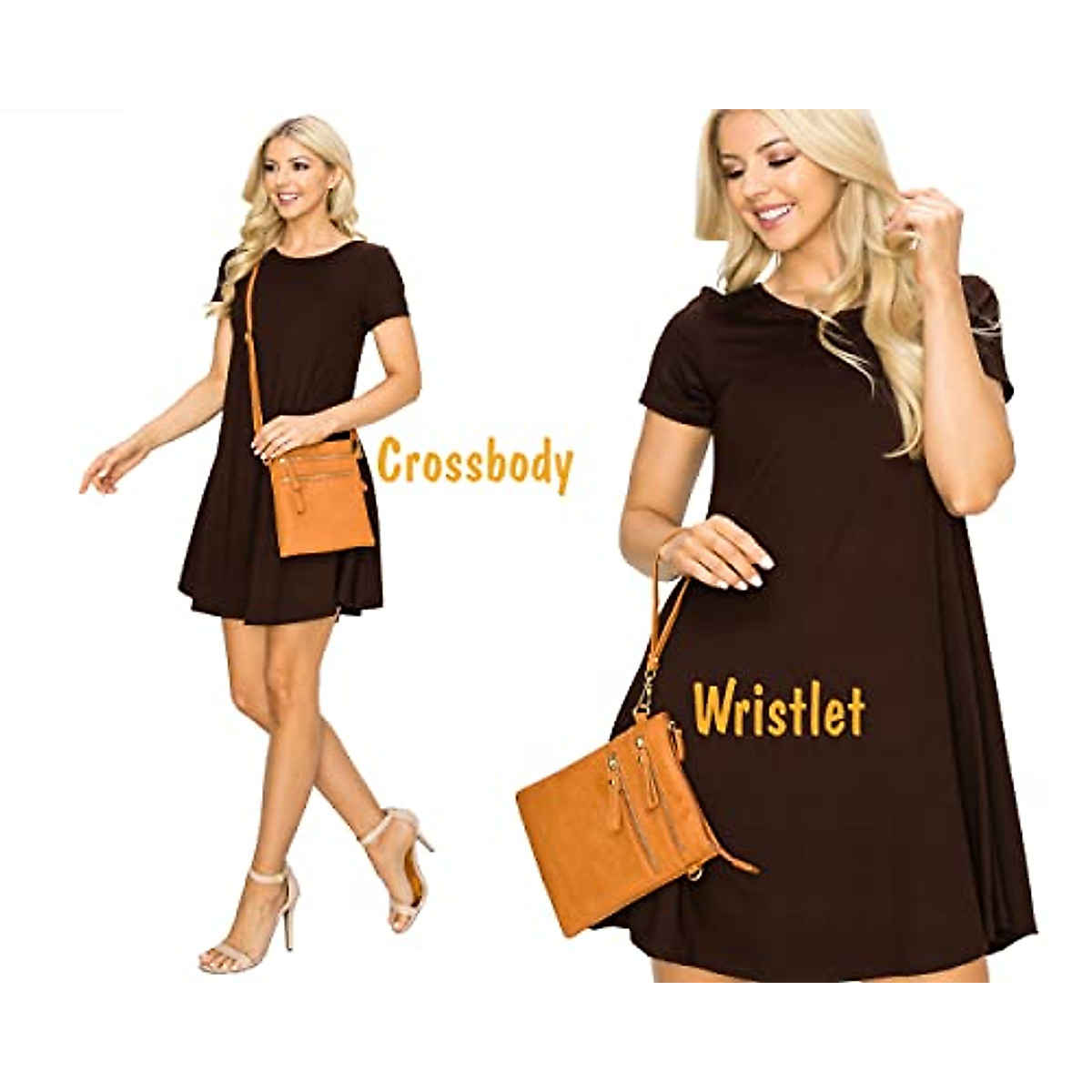 Solene Women's Faux Leather Organizer Multi Zipper Pockets Handbag With Detachable Wristlet Crossbody Bag-WU002(Brick)