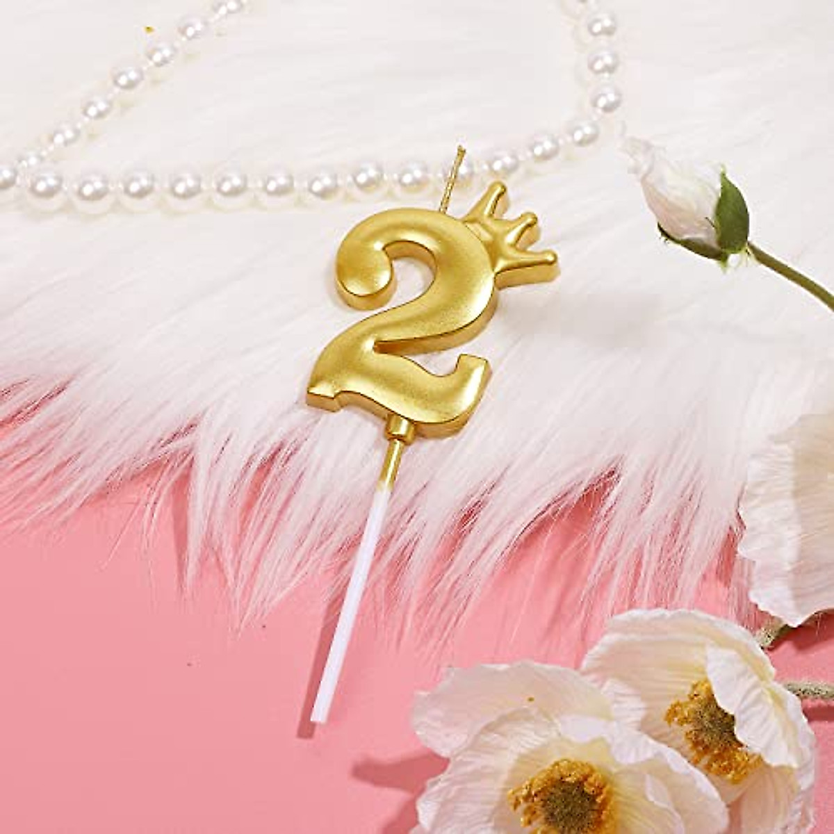 2.36in Birthday Number Candle, 3D Candle Cake Topper with Crown Cake Numeral Candles Gold Number Candles for Birthday Anniversary Parties (2)