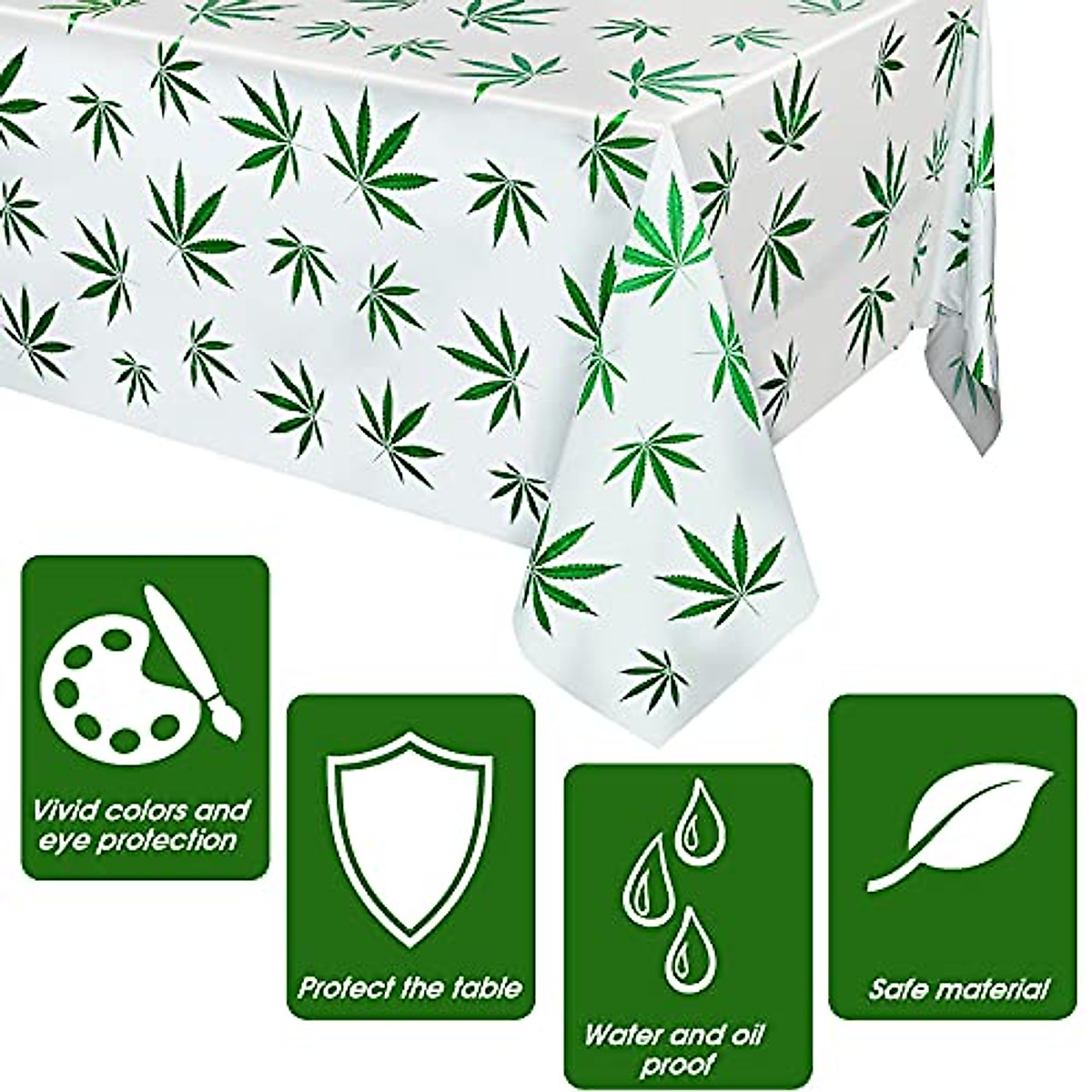 2 Pieces 54 x 108 inch Weed Leaf Tablecloth Pot Leaves Tablecloth Marijuana Table Covers Disposable Rectangular Table Covers for Party