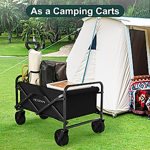 Wagons Carts Foldable, Collapsible Wagon, Wagon Cart with Wheels, Utility Wagon Cart with Wheels Foldable, Heavy Duty 100L Large with Drink Holders for Garden, Camping, Beach, Shopping(Black)