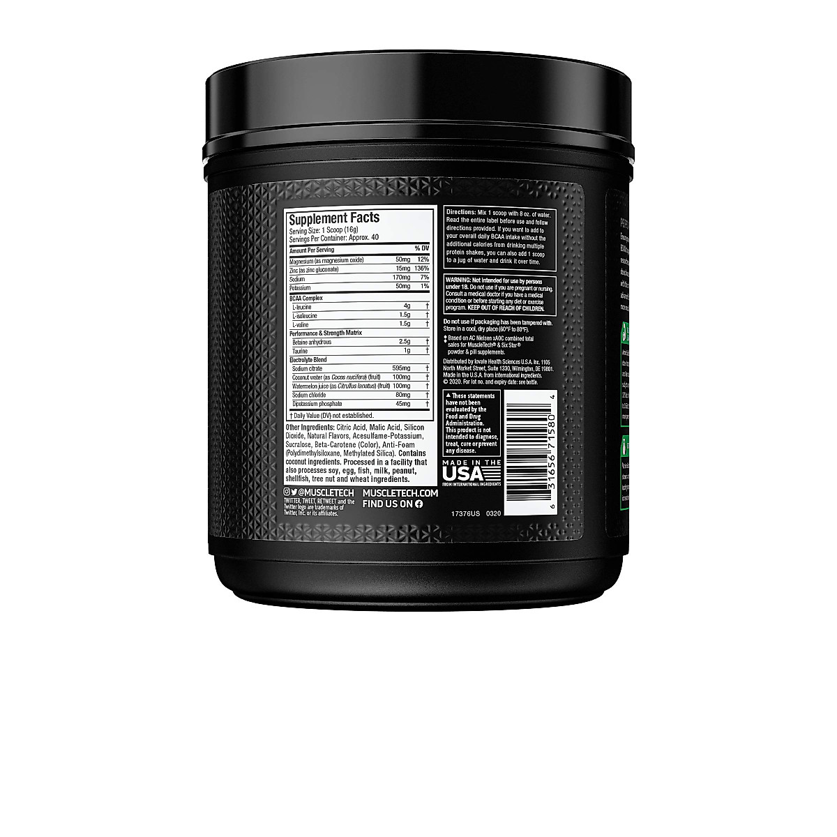 BCAA Amino Acids + Electrolyte Powder, MuscleTech Amino Build, 7g of BCAAs + Electrolytes, Support Muscle Recovery, Build Lean Muscle & Boost Endurance, Tropical Twist (40 Servings)