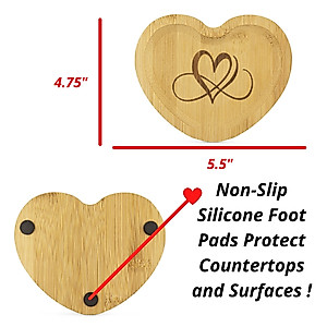 Heart Shaped Spoon Rest Large Engraved Bamboo Wood for Kitchen Utensils Wooden Vintage Country Tray Protects Countertop Fits Spoonful of Love Spoon