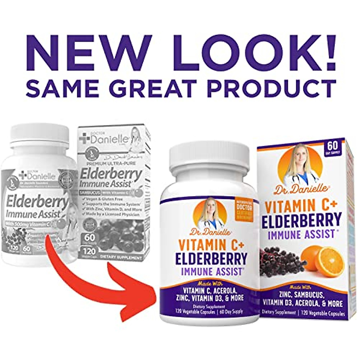 Best 7 in 1 Immune Support Booster Supplement with Elderberry Sambucus, Vitamin C, Zinc, Organic Elderberry - Dr. Danielle, 120 Capsules