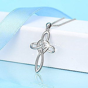 YFN Celtic Knot Cross Necklace 18k White Gold Tone Sterling Silver Infinity Love Heart Pendant Necklace 20" for Women