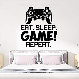 SITAKE Game Themed Wall Stickers Decor, EAT Sleep Game Repeat Controller Gaming Quotes for Boys Men, Kids Wall Decor and Wall Stickers for Playroom, 20.9 x 33.9 Inch