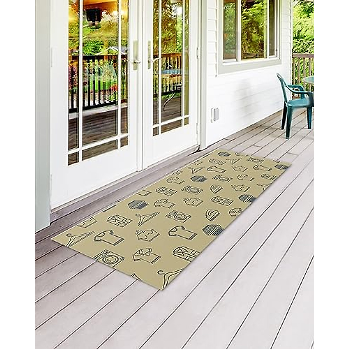 KITHOME Front Door Mat Laundry Room Items Tile Pattern Brown Background Indoor Outdoor Entrance Doormat Washable Floor Mats for Front Door Bathroom Kitchen Runner Rugs 16x47 Inch