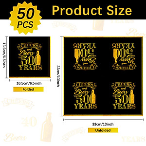50 Pcs Cheers to 50 Years Party Napkins 50th Birthday Napkins 6.5x6.5 Inches Disposable Party Supplies Black and Gold Paper Napkins for Men Women 50th Birthday Decorations Wedding Anniversary