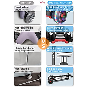 LOL-FUN Scooter for Kids Ages 3-5 Years Old Boy Girl with 3 Wheels, Extra-Wide Children Foldable Kick Scooter Kids Ages 6-12 Toddler with 4 Adjustable Height and Lean-to-Steer - Black