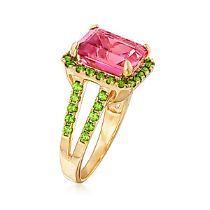Ross-Simons 5.00 Carat Pink Topaz and 1.00 ct. t.w. Chrome Diopside Ring in 18kt Gold Over Sterling. Size 10