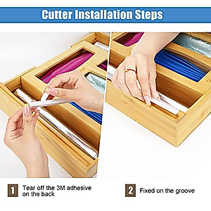 Expandable Ziplock Bag Storage Organizer - 8 IN 1 Foil and Plastic Wrap Dispenser with Cutter, Kitchen Drawer Organizer for Gallon, Quart, Sandwich & Snack Bag, 12.9" Aluminum Foil, etc