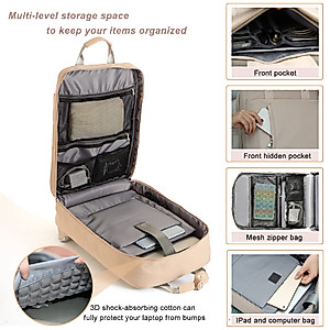 Seekvigor Travel Laptop Backpack for Women,15.6 Inch Work Backpack, 20L Smart Backpack with Laptop Compartment for Travel, Everyday, Work, or College,Beige