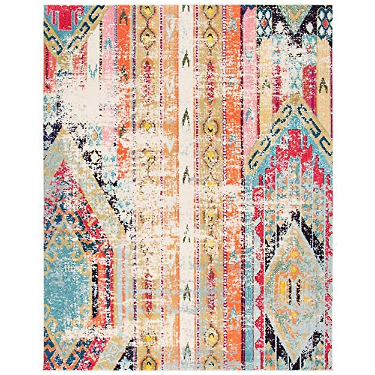 SAFAVIEH Madison Collection 8' x 10' Blue/Orange MAD422F Boho Chic Tribal Distressed Non-Shedding Living Room Bedroom Dining Home Office Area Rug