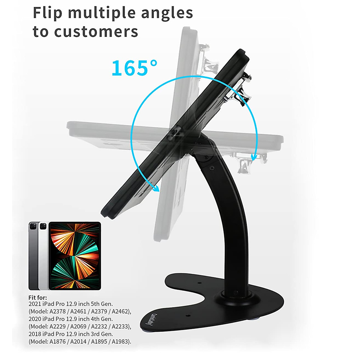 CarrieCathy Desktop Wall Mount Anti-Theft Security Kiosk POS Stand Holder Enclosure for 2022 2021 2020 2018 iPad Pro 12.9", Flip & 360° Swivel Design