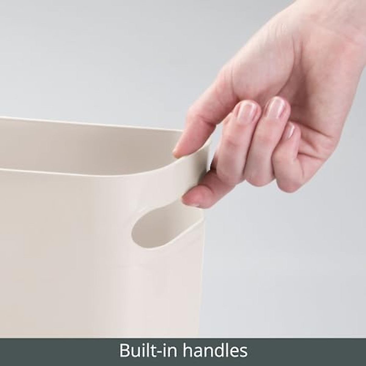 mDesign Slim 5.7 Litre Waste Bin - Waste Paper Bin with Integrated Plastic Carry Handles - Compact Waste Bin for Bathroom, Kitchen or Office - Cream