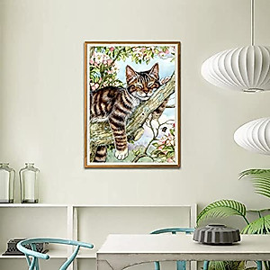 QUITEDEW Diamond Painting Cat Kit,Flower Diamond Art Kits for Adults,Tree Paint with Diamonds Round for Gift,Wall Decor(12x16)