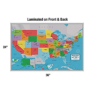 Laminated United States Scholar Map Poster | Educational Elementary School Version | Easy-to-Read Large Labels | 36” x 24” | Shipped in a Tube, Not Folded | Great for The Home or Classroom
