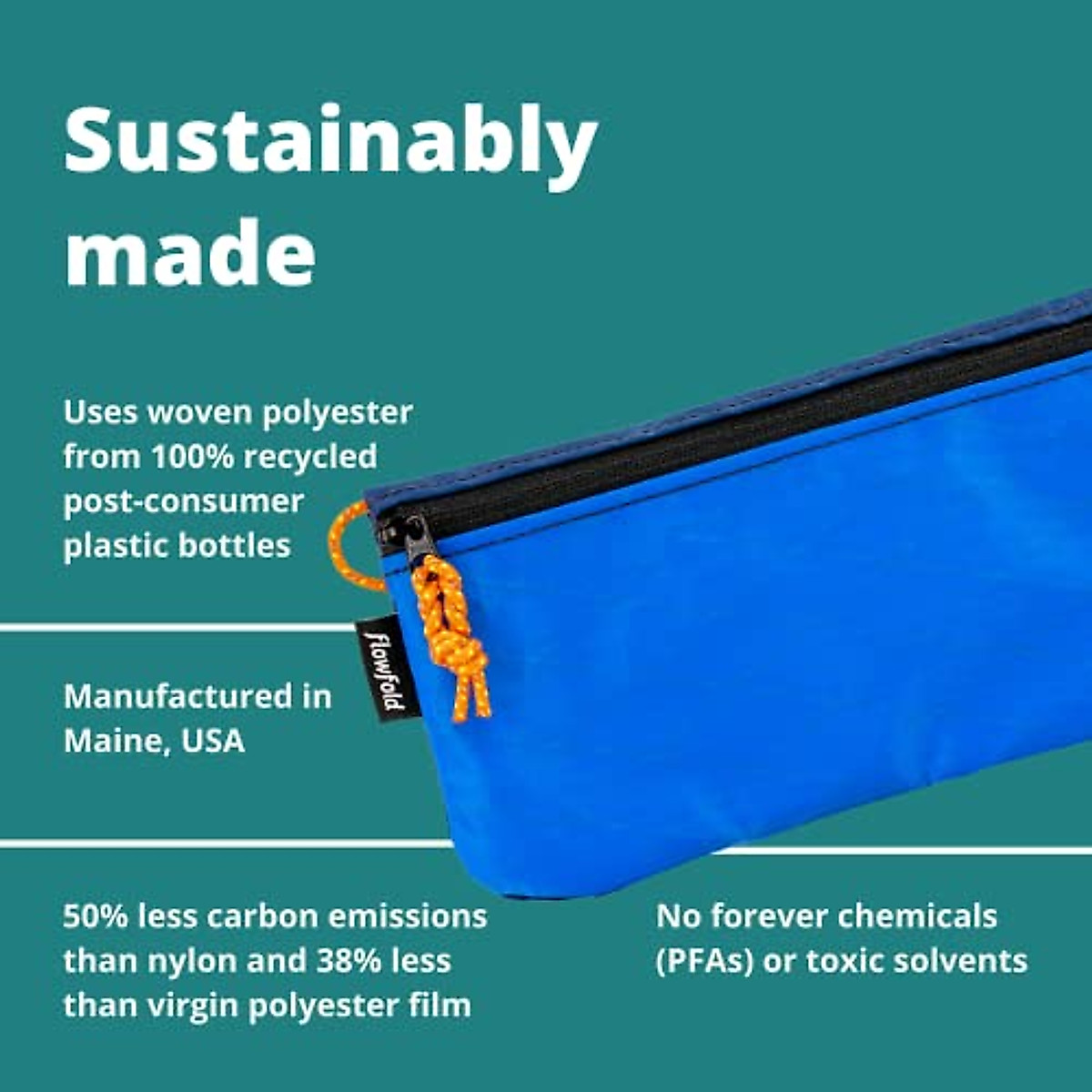 Flowfold Creator 100% Recycled Material Zipper Wallets for Women - Wallet with Phone Pouch & Wristlet Pouch Wallets Made in USA (Navy/Bahama/Orange, Recycled Material)