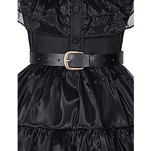 Wednesday Addams Dress Up Costume for Girls Birthday Halloween Cosplay Party with Wig Socks Belts 10-11 Years (150cm)
