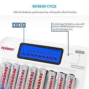 Tenergy TN162 8-Bay Smart LCD Battery Charger for Rechargeable AA/AAA NiMH/NiCd Batteries
