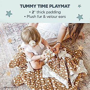 Bearington Lil’ Willow Tummy Time Blanket: 30” x 30” Plush Fawn Play Mat for Infants, Ultra-Soft with Velour Lining and Cozy Fabric, Ideal for Crawling, Machine Washable, Great Gift for Baby Showers