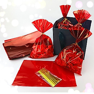 FAZHBARY 100 PCS Red Cellophane Bags 6x9 Red Goodie Bags Colored Cellophane Bags Cello Bags Gift Bags for Candy Cookie Wrapping Supplies