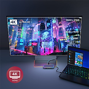 Unitek D1029A - uHUB S7+ 7-in-1 USB-C Hub with 10Gbps Data, HDMI and PD 100W / HDMI 2.0, USB 3.2 Gen 2 / Active/USB-C / 2X USB-A Port / 2X USB-C Port/Mini Jack 3.5 mm/RGB LED Lights