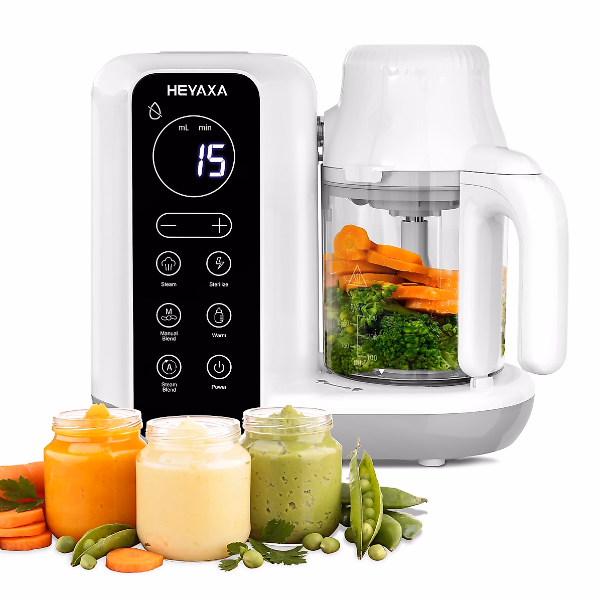 HEYAXA Baby Food Maker, Baby Food Processor with Automatic Cooking & Grinding, Food Steamer Puree Blender with Self-Cleaning Function, BPA Free (White)