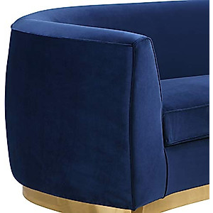 Meridian Furniture Julian Collection Modern | Contemporary Velvet Upholstered Loveseat with Stainless Steel Base in Rich Gold Finish, Navy, 70"L x 34"D x 28"H