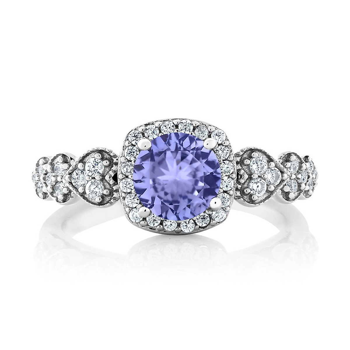 Gem Stone King 925 Sterling Silver Blue Tanzanite Engagement Ring For Women (1.22 Cttw, Round 6MM, Gemstone Birthstone, Available In Size 5, 6, 7, 8, 9)