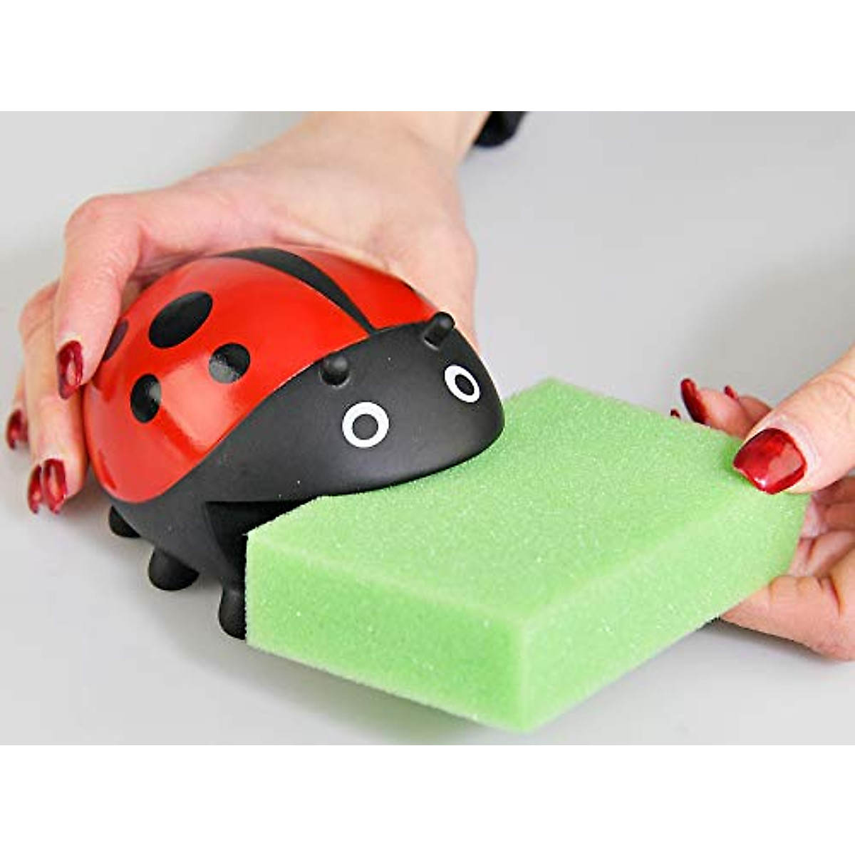 HOME-X Ladybug Sponge Holder with 3 Sponges, Kitchen Sink Accessories 4" L x 3" W x 2" H
