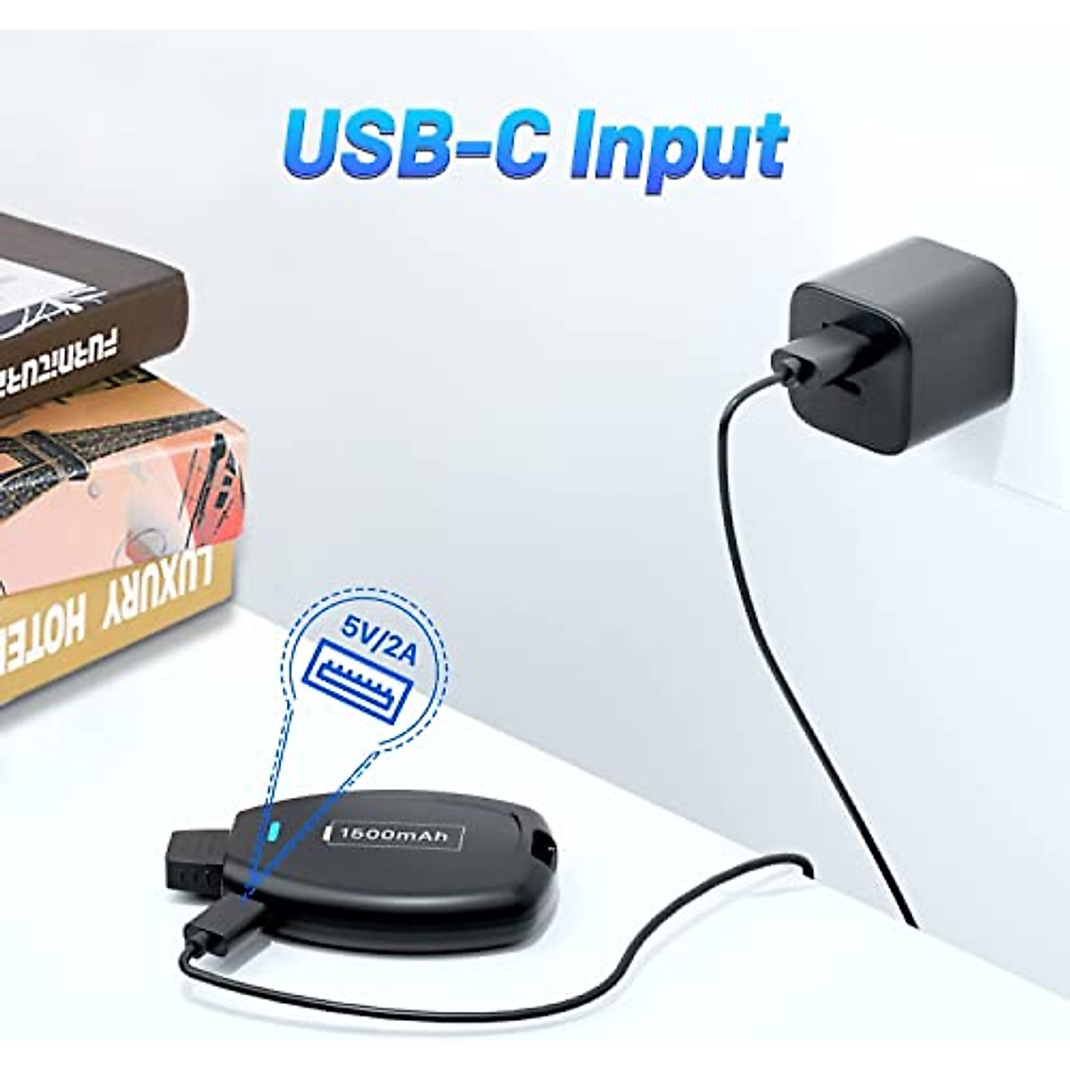 HUAENG Mini Keychain Portable Charger Power Bank Built in USB-C Connector,Emergency 1500mAh Power Pod Compatible with Samsung Galaxy S22, S21, S20, S10, Pixel, Moto, LG, Type-C Android Phones-Black