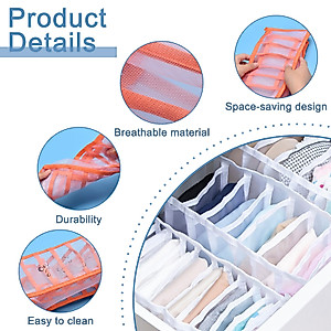 uxcell 2pcs Underwear Sock Organizer, Wardrobe Storage Organizer Foldable Drawer Divide Storage Box for Clothes, Socks, Underwear, White Orange