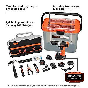 BLACK+DECKER 20V MAX Drill with Home Tool Kit, 66-Piece (BCKSB62C1)