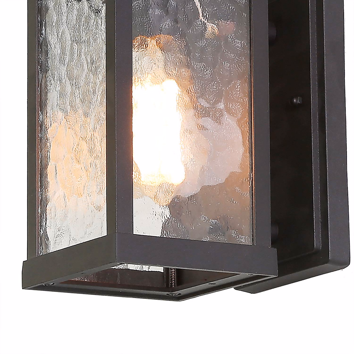 LALUZ Rectangle Outdoor Light Fixtures Wall Mount, Weather-Proof Porch Lights Outdoor with Water Ripple Glass, Anti-Rust Outdoor Wall Lantern for Patio, Yards, Garden, Front Door, Matte Black Finish