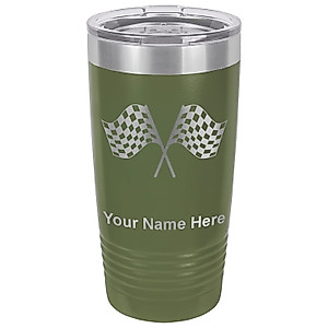 LaserGram 20oz Vacuum Insulated Tumbler Mug, Racing Flags, Personalized Engraving Included (Camo Green)